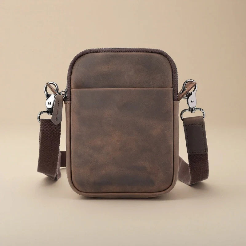 Men's Crossbody Phone Bag - Casual Leather with Elastic Clasp