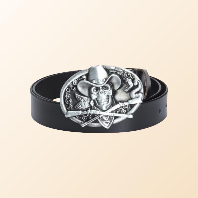 Outlaw Gunslinger-Western Belt for Men-Gun Belt-Skull and Guns Buckle