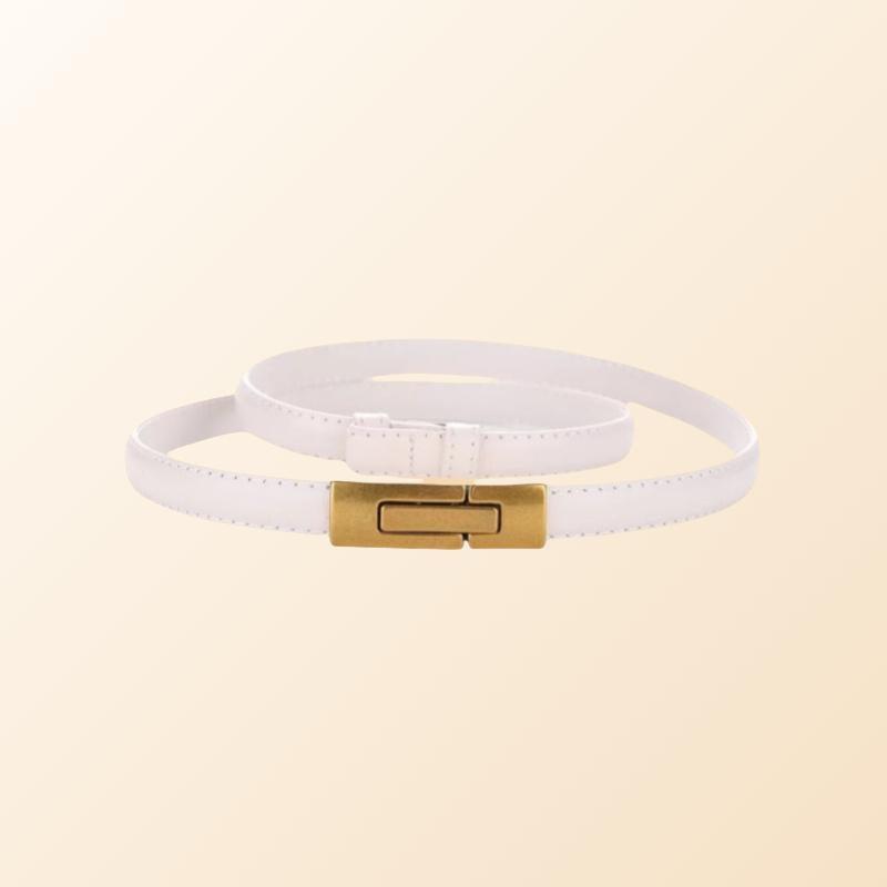 Women's Luxury Belt for Dresses-Trendy Design-Golden Buckle-White Belt